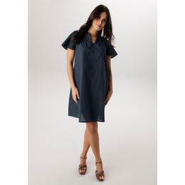 Damen Sommerkleid, blau, Gr. 36, Aniston SELECTED, unifarben, Web, Obermaterial: 100% Baumwolle, Kleider, mit Lochspitze im Schulter- und