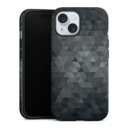DeinDesign iPhone 15 Handy Panzer Handyh&uuml;lle robuste Outdoor H&uuml;lle Schutzh&uuml;lle matt Black Triangle Muster Tough Case