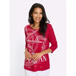 3/4-Arm-Shirt Classic Basics "Langarm-Shirt", Damen, Gr. 40, rot, wei&szlig;, 100% Baumwolle, gemustert, mehrfarbig, Rundhals, Shirts 3/4-Arm-Shirt