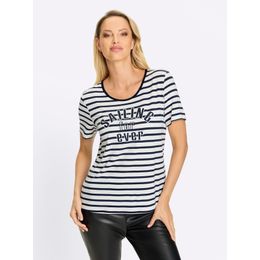Heine Damen T-Shirt "T-Shirt", wei&szlig;, Gr. 50, gemustert, gestreift, 95% Viskose, 5% Elasthan, Shirts