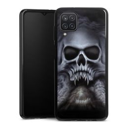 DeinDesign Galaxy A12 Handy Silikon H&uuml;lle Case schwarz Handyh&uuml;lle Halloween Totenkopf Skull