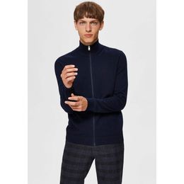 Selected Herren Strickjacke "SLHBERG FULL ZIP CARDIGAN NOOS", blau, Gr. S, unifarben, Strick, Obermaterial: 100% Baumwolle, Strickjacken