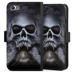 DeinDesign iPhone SE (2020) Handy Klapph&uuml;lle Handyh&uuml;lle aus Kunst Leder schwarz Flip Case Halloween Totenkopf Skull Sideflip mit Lasche