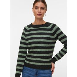 V&eacute;ro Moda Rundhalspullover VERO MODA "VMDOFFY LS O-NECK BLOUSE GA NOOS", Damen, Gr. S, peat stripes:with laurel wreath, Strick, Obermaterial: 94% Polyester, 3% Elasthan, 3% Nylon, gestreift, regular fit normal, Rundhals, Rippb&uuml;ndchen, Pullover Rundhalspullover, Materialmix, regular fit