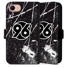 DeinDesign iPhone 16e Handy Klapph&uuml;lle Handyh&uuml;lle aus Kunst Leder schwarz Flip Case Hannover 96 H96 Official Licensed Product Sideflip mit Lasche