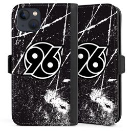 DeinDesign iPhone 13 Handy Klapph&uuml;lle Handyh&uuml;lle aus Kunst Leder schwarz Flip Case Hannover 96 H96 Official Licensed Product Sideflip mit Lasche