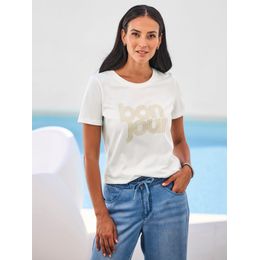 T-Shirt Heine "Shirt", Damen, Gr. 34, ecru, 95% Baumwolle, 5% Elasthan, bedruckt, gemustert, mehrfarbig, Rundhals, Shirts T-Shirt