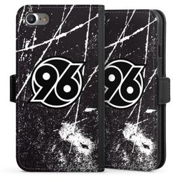 DeinDesign iPhone SE (2022) Handy Klapph&uuml;lle Handyh&uuml;lle aus Kunst Leder schwarz Flip Case Hannover 96 H96 Official Licensed Product Sideflip mit Lasche