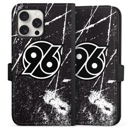 DeinDesign iPhone 15 Pro Max Handy Klapph&uuml;lle Handyh&uuml;lle aus Kunst Leder schwarz Flip Case Hannover 96 H96 Official Licensed Product Sideflip mit Lasche