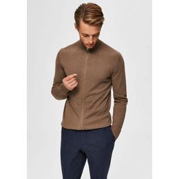 Selected Herren Strickjacke "SLHBERG FULL ZIP CARDIGAN NOOS", beige, Gr. S, Strick, Obermaterial: 100% Baumwolle, Strickjacken
