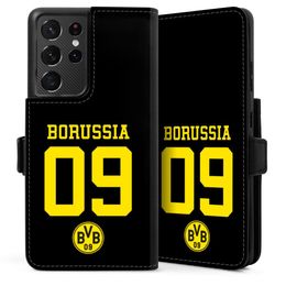 DeinDesign Galaxy S21 Ultra 5G Handy Klapph&uuml;lle Handyh&uuml;lle aus Kunst Leder schwarz Flip Case Jersey Bvb Borussia Dortmund Sideflip mit Lasche