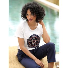T-Shirt Heine "T-Shirt", Damen, Gr. 34, ecru, 100% Baumwolle, gemustert, mehrfarbig, Rundhals, Shirts T-Shirt