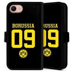 DeinDesign iPhone 16e Handy Klapph&uuml;lle Handyh&uuml;lle aus Kunst Leder schwarz Flip Case Jersey Bvb Borussia Dortmund Sideflip mit Lasche