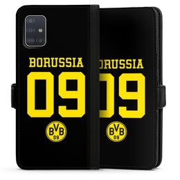 DeinDesign Galaxy A51 Handy Klapph&uuml;lle Handyh&uuml;lle aus Kunst Leder schwarz Flip Case Jersey Bvb Borussia Dortmund Sideflip mit Lasche