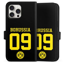 DeinDesign iPhone 15 Pro Max Handy Klapph&uuml;lle Handyh&uuml;lle aus Kunst Leder schwarz Flip Case Jersey Bvb Borussia Dortmund Sideflip mit Lasche