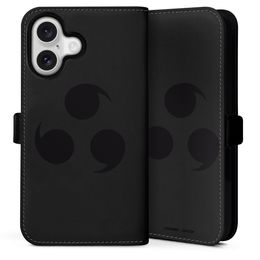 DeinDesign iPhone 16 Handy Klapph&uuml;lle Handyh&uuml;lle aus Kunst Leder schwarz Flip Case Jutsu Naruto Shippuden Sharingan Sideflip mit Lasche