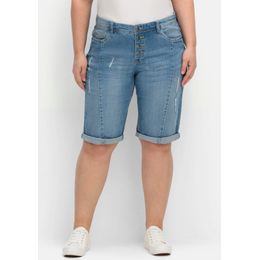 sheego Damen Jeansbermudas, blau, Gr. 54, unifarben, 98% Baumwolle, 2% Elasthan, Jeans