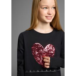 Bruno Banani M&auml;dchen Langarmshirt "WENDEN-Pailletten - Glitzerherz"schwarz, Gr. 128, unifarben, Single Jersey, Obermaterial: 100% Baumwolle, Shirts,