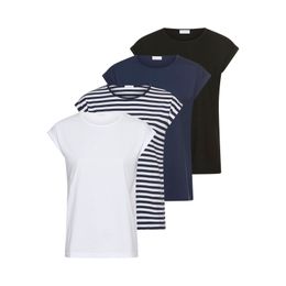 Boysen's T-Shirt BOYSEN'S, Damen, Gr. 46, marine, gestreift, Jersey, Obermaterial: 50% Baumwolle, 50% Polyester, clean, gestreift, unifarben, Basic, figurumspielend, Rundhals, angeschnitten Umschlagsaum, Shirts T-Shirt, figurumspielende Passform, Rundhalsausschnitt