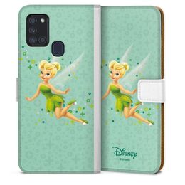 DeinDesign Galaxy A21s Handy Klapph&uuml;lle Handyh&uuml;lle aus Kunst Leder wei&szlig; Flip Case Tinkerbells Official Licensed Product Disney Sideflip mit Lasche