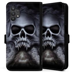 DeinDesign Galaxy A32 5G Handy Klapph&uuml;lle Handyh&uuml;lle aus Kunst Leder schwarz Flip Case Halloween Totenkopf Skull Sideflip mit langer Lasche
