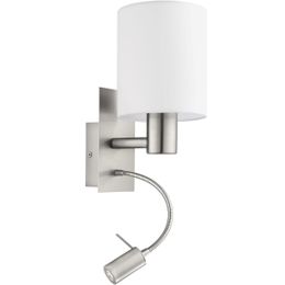 Eglo Wandleuchte "PASTERI Wandlampe - Stahl - E27;LED - 1X40W;1X3,8W - IP20", nickel, matt, 2, H: 38cm, 1 Stk., Leuchten, Wandstrahler, Wandspot, Wohnzimmer, Schlafzimmer, L15 x H38 x AL19,5cm, Wandleuchte