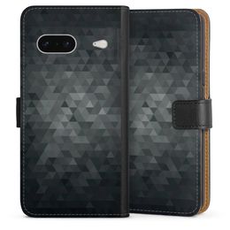 DeinDesign Google Pixel 7 Handy Klapph&uuml;lle Handyh&uuml;lle aus Kunst Leder schwarz Flip Case Muster Black Triangle Sideflip mit langer Lasche