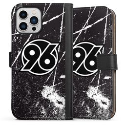 DeinDesign iPhone 13 Pro Max Handy Klapph&uuml;lle Handyh&uuml;lle aus Kunst Leder schwarz Flip Case Hannover 96 H96 Official Licensed Product Sideflip mit langer Lasche