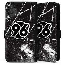 DeinDesign Galaxy A32 5G Handy Klapph&uuml;lle Handyh&uuml;lle aus Kunst Leder schwarz Flip Case Official Licensed Product H96 Hannover 96 Sideflip mit langer Lasche