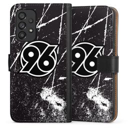 DeinDesign Galaxy A53 5G Handy Klapph&uuml;lle Handyh&uuml;lle aus Kunst Leder schwarz Flip Case Official Licensed Product H96 Hannover 96 Sideflip mit langer Lasche
