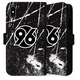 DeinDesign iPhone X Handy Klapph&uuml;lle Handyh&uuml;lle aus Kunst Leder schwarz Flip Case Hannover 96 H96 Official Licensed Product Sideflip mit langer Lasche