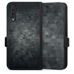 DeinDesign Galaxy A50 Handy Klapph&uuml;lle Handyh&uuml;lle aus Kunst Leder schwarz Flip Case Black Triangle Muster Sideflip mit Lasche