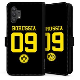 DeinDesign Galaxy A32 5G Handy Klapph&uuml;lle Handyh&uuml;lle aus Kunst Leder schwarz Flip Case Jersey Borussia Dortmund Bvb Sideflip mit langer Lasche