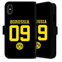 DeinDesign iPhone X Handy Klapph&uuml;lle Handyh&uuml;lle aus Kunst Leder schwarz Flip Case Jersey Bvb Borussia Dortmund Sideflip mit langer Lasche