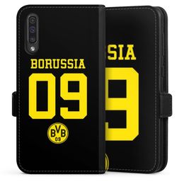 DeinDesign Galaxy A50 Handy Klapph&uuml;lle Handyh&uuml;lle aus Kunst Leder schwarz Flip Case Jersey Bvb Borussia Dortmund Sideflip mit Lasche