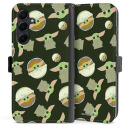 DeinDesign Galaxy A55 5G Handy Klapph&uuml;lle Handyh&uuml;lle aus Kunst Leder schwarz Flip Case Official Licensed Product Star Wars Muster Baby Yoda Sideflip mit Lasche