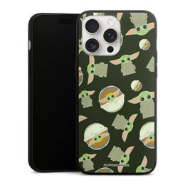 DeinDesign iPhone 15 Pro Max Handy Premium Silikon H&uuml;lle Handyh&uuml;lle schwarz Case Official Licensed Product Star Wars Muster Baby Yoda Silikon Premium Case