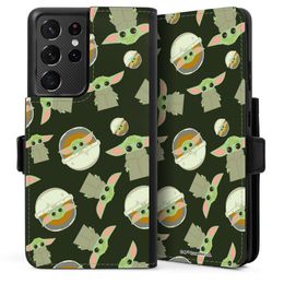 DeinDesign Galaxy S21 Ultra 5G Handy Klapph&uuml;lle Handyh&uuml;lle aus Kunst Leder schwarz Flip Case Official Licensed Product Star Wars Muster Baby Yoda Sideflip mit 