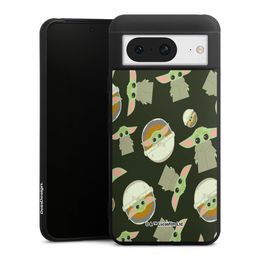 DeinDesign Google Pixel 8 Handy Premium Silikon H&uuml;lle Handyh&uuml;lle schwarz Case Official Licensed Product Star Wars Muster Baby Yoda Silikon Premium Case