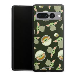 DeinDesign Google Pixel 7 Pro Handy Premium Silikon H&uuml;lle Handyh&uuml;lle schwarz Case Official Licensed Product Star Wars Muster Baby Yoda Silikon Premium Case