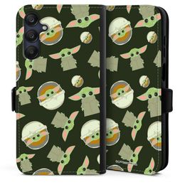DeinDesign Galaxy A25 5G Handy Klapph&uuml;lle Handyh&uuml;lle aus Kunst Leder schwarz Flip Case Official Licensed Product Star Wars Muster Baby Yoda Sideflip mit Lasche