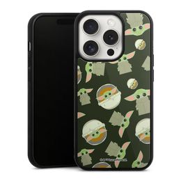 DeinDesign iPhone 15 Pro Handy Gallery Case Handyh&uuml;lle 9H Geh&auml;rtetes Glas R&uuml;ckseite H&uuml;lle Official Licensed Product Star Wars Muster Baby Yoda Gallery Case
