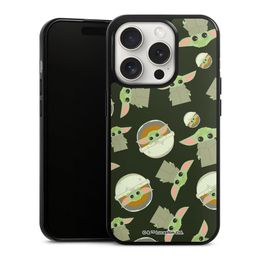 DeinDesign iPhone 15 Pro Handy Slim Case extra d&uuml;nn Silikon Handyh&uuml;lle schwarz H&uuml;lle Official Licensed Product Star Wars Muster Baby Yoda Silikon Slim Case