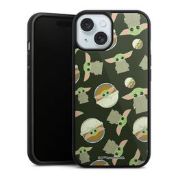 DeinDesign iPhone 15 Handy Gallery Case Handyh&uuml;lle 9H Geh&auml;rtetes Glas R&uuml;ckseite H&uuml;lle Official Licensed Product Star Wars Muster Baby Yoda Gallery Case