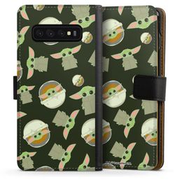DeinDesign Galaxy S10 Handy Klapph&uuml;lle Handyh&uuml;lle aus Kunst Leder schwarz Flip Case Official Licensed Product Star Wars Muster Baby Yoda Sideflip mit Lasche