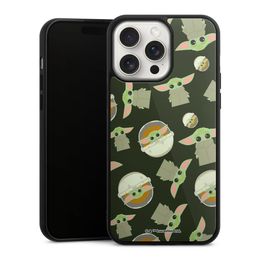 DeinDesign iPhone 15 Pro Max Handy Gallery Case Handyh&uuml;lle 9H Geh&auml;rtetes Glas R&uuml;ckseite H&uuml;lle Official Licensed Product Star Wars Muster Baby Yoda Gallery Case
