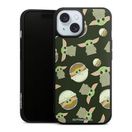 DeinDesign iPhone 15 Handy Premium Silikon H&uuml;lle Handyh&uuml;lle schwarz Case Official Licensed Product Star Wars Muster Baby Yoda Silikon Premium Case
