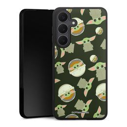 DeinDesign Galaxy S25 FE Handy Premium Silikon H&uuml;lle Handyh&uuml;lle schwarz Case Official Licensed Product Star Wars Muster Baby Yoda Silikon Premium Case