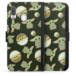 DeinDesign Galaxy A40 Handy Klapph&uuml;lle Handyh&uuml;lle aus Kunst Leder schwarz Flip Case Official Licensed Product Star Wars Muster Baby Yoda Sideflip mit Lasche