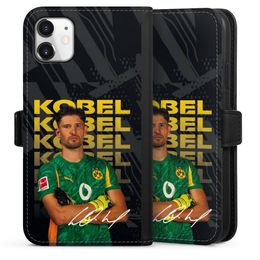 DeinDesign iPhone 11 Handy Klapph&uuml;lle Handyh&uuml;lle aus Kunst Leder schwarz Flip Case Borussia Dortmund Gregor Kobel Bvb Sideflip mit Lasche